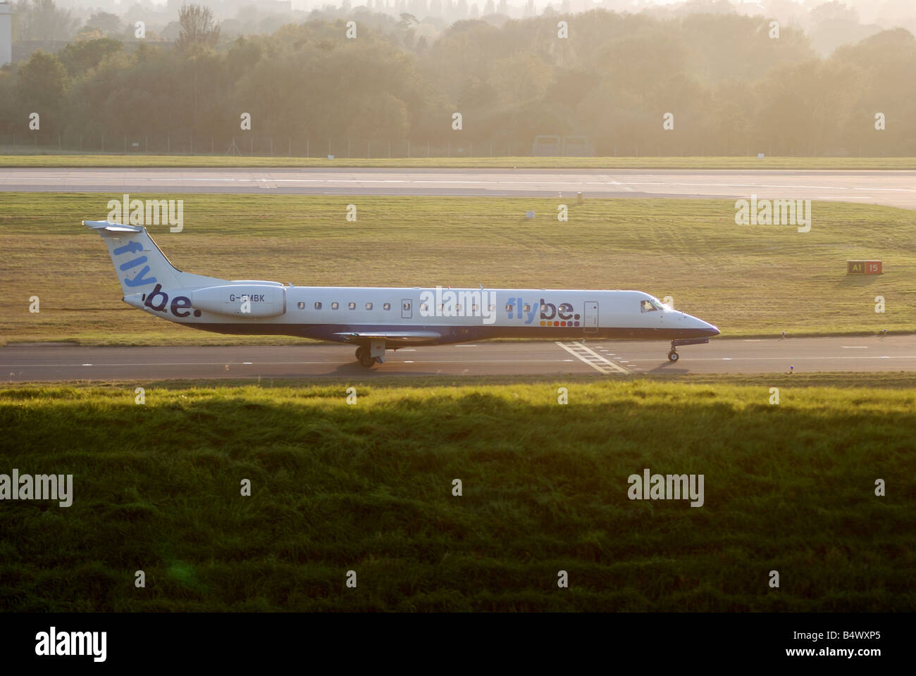 flybe Embraer RJ145 aircraft taxiing at Birmingham International ...