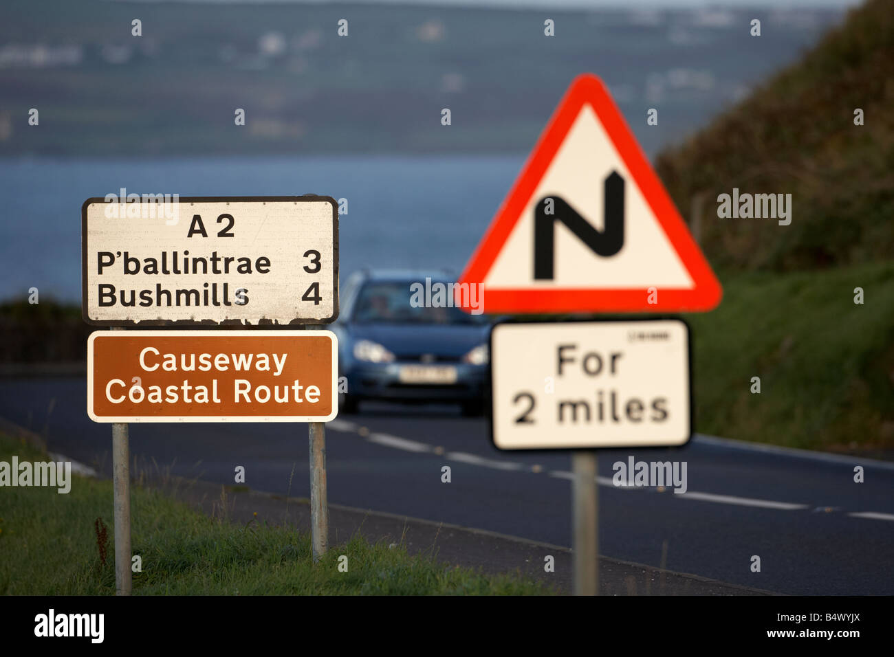 danger red warning triangle for 2 mile sign on the famous A2 north ...