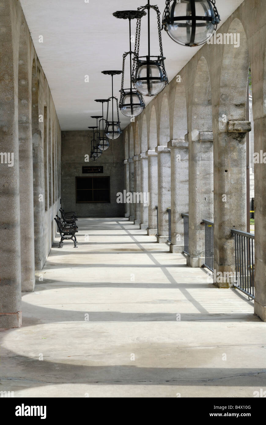 Sunlit open air passageway at the Lightner Museum, St Augustine Florida ...
