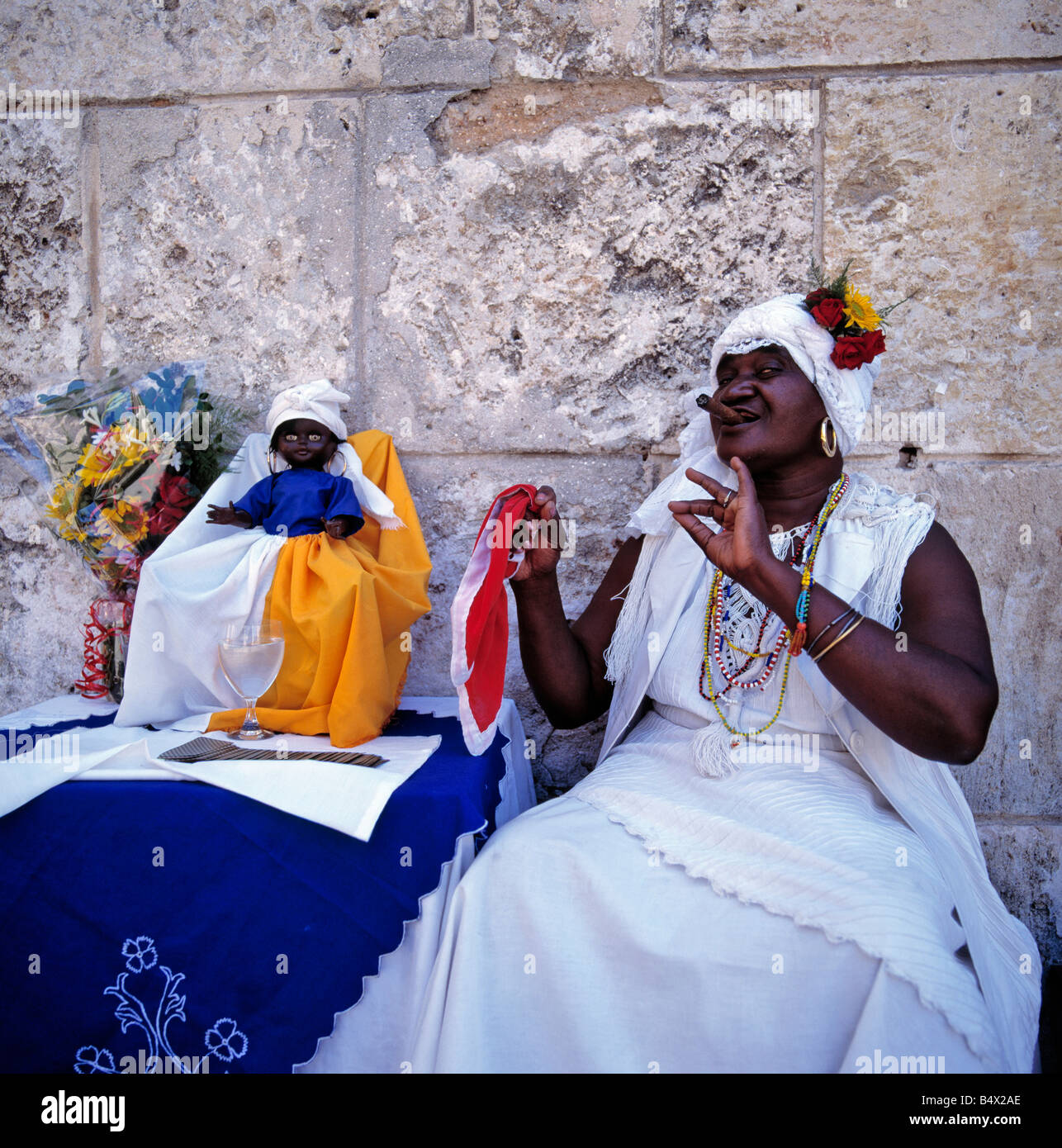 Voodoo Fortune Teller Woman Smoking Cigar Havana Cuba Caribbean Stock ...