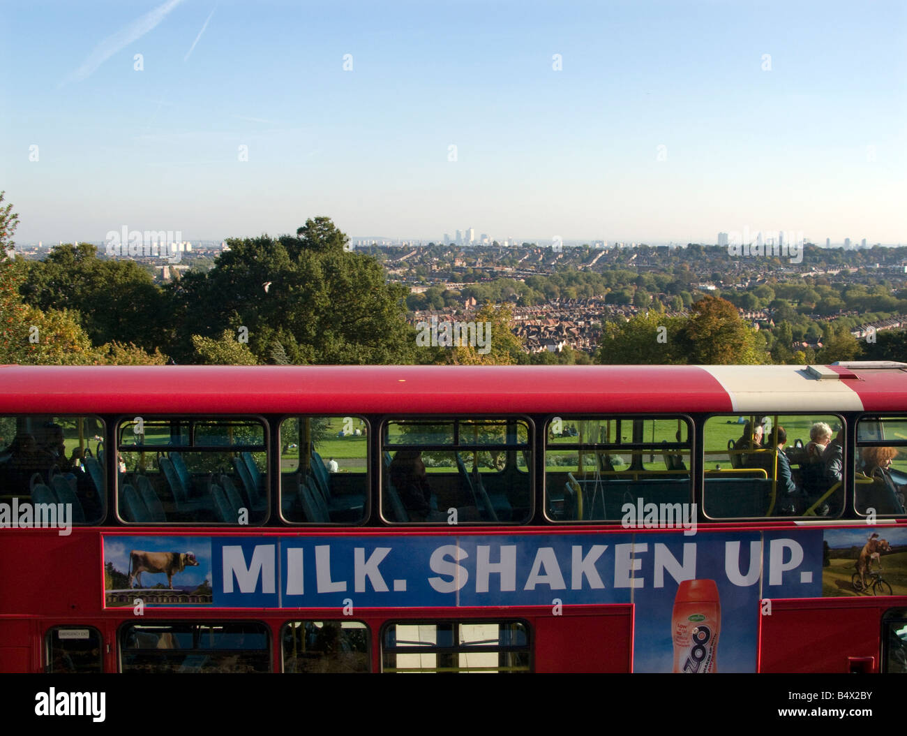 London bus driving through Alexandra Palace Stock Photo - Alamy