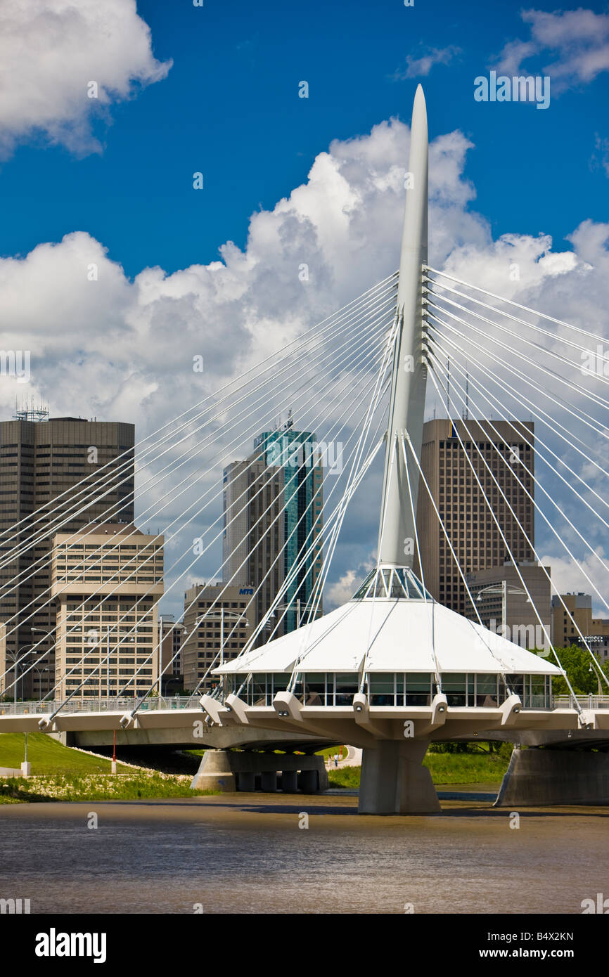 Esplanade Riel Bridge, a pedestrian bridge spanning the Red River in ...