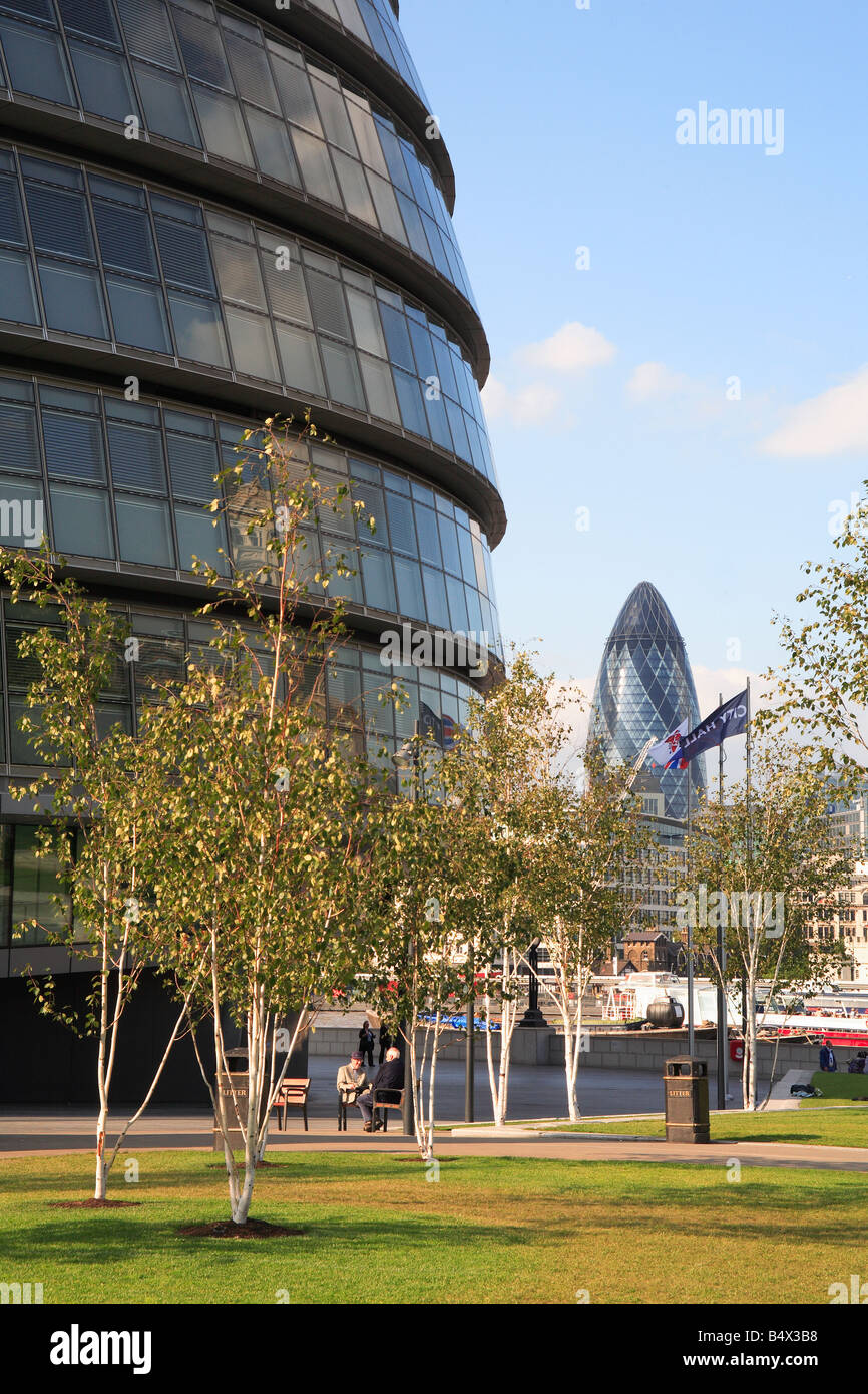London Mayor Office and Gherkin Swiss Re building London England Stock ...