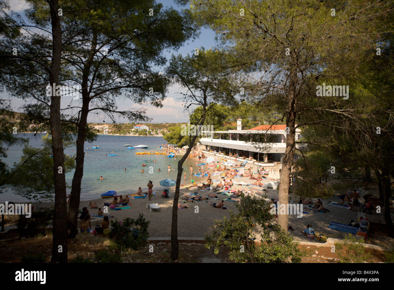 Crowded beach at Camp Vira Hvar Croatia Stock Photo - Alamy