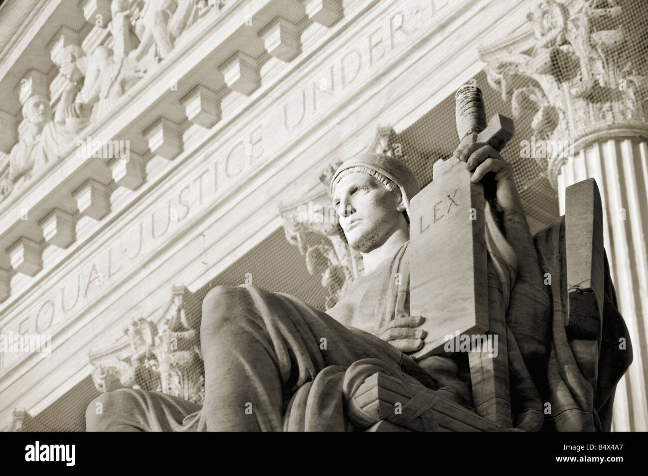 "Authority of Law" statue at the entrance of the United States Supreme ...