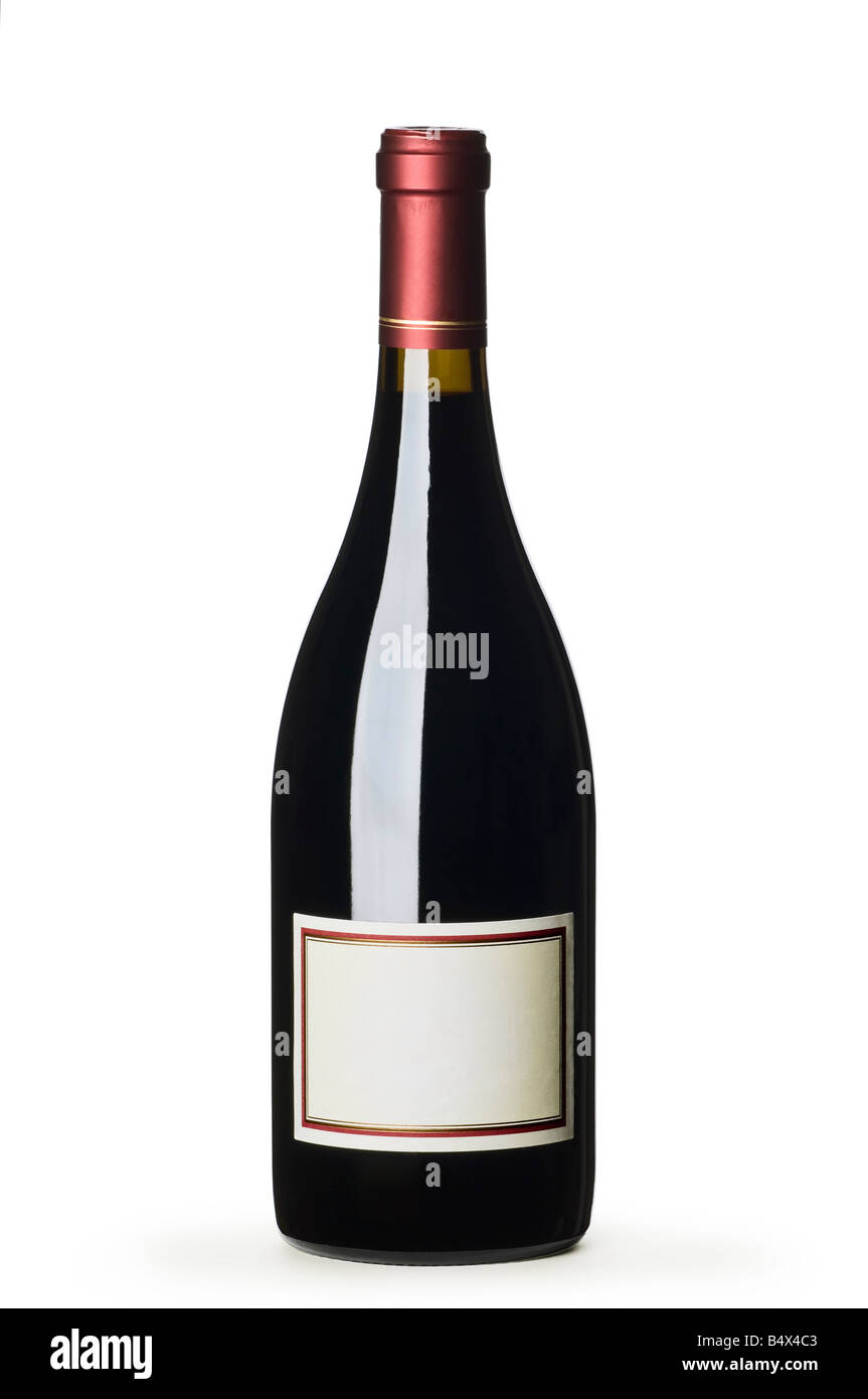 Red wine bottle with blank label on white background Stock Photo - Alamy