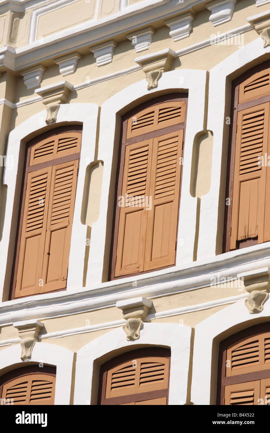 window of old colonial shophouse building in Penang, Malaysia Stock ...