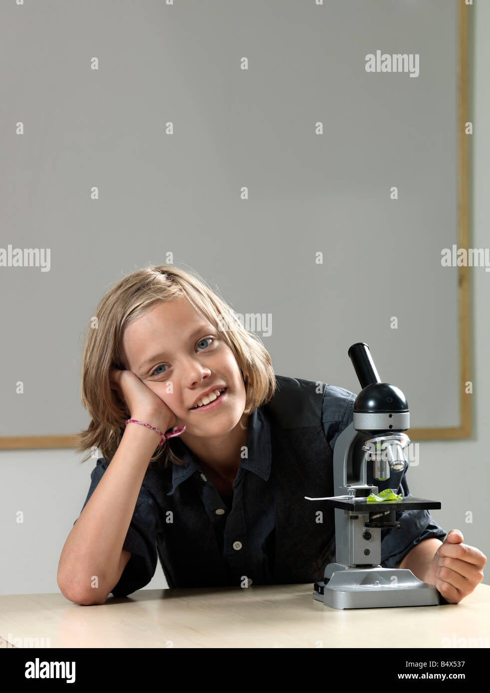 Boy with microscope Stock Photo - Alamy