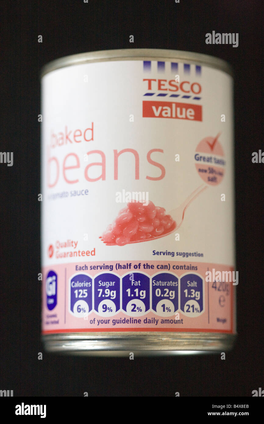 Tin Can of Tesco Value Baked Beans Stock Photo - Alamy