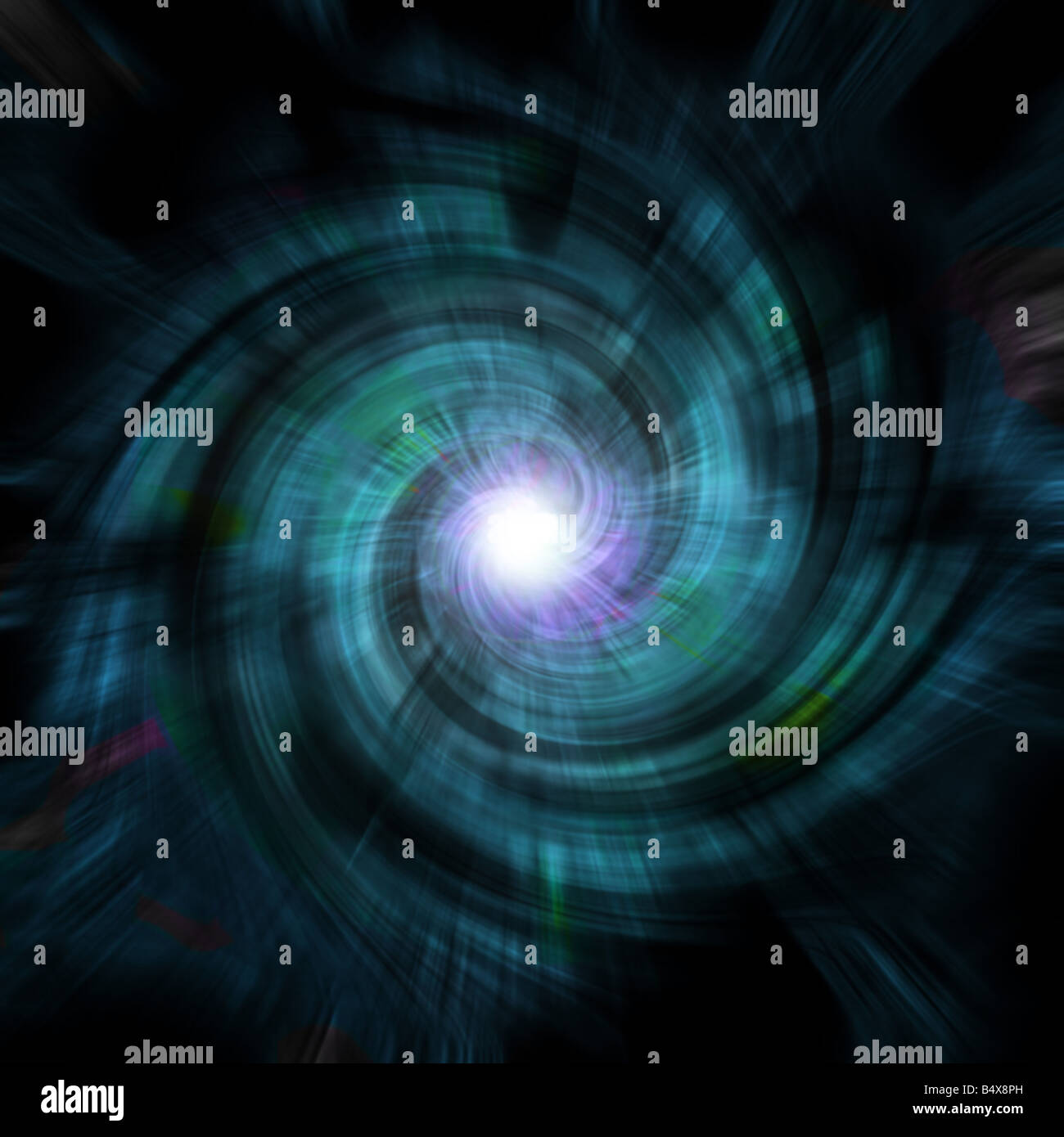 A blue spiraling vortex background complete with a central lens flare ...