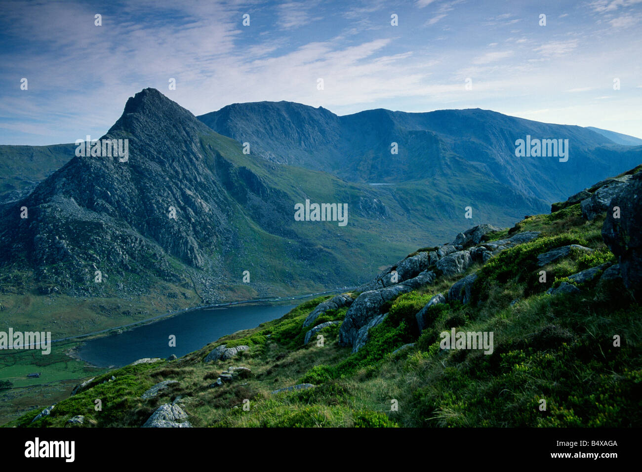 Tryfan and Glyders from Penyroleuwen Snowdonia North Wales Stock Photo ...