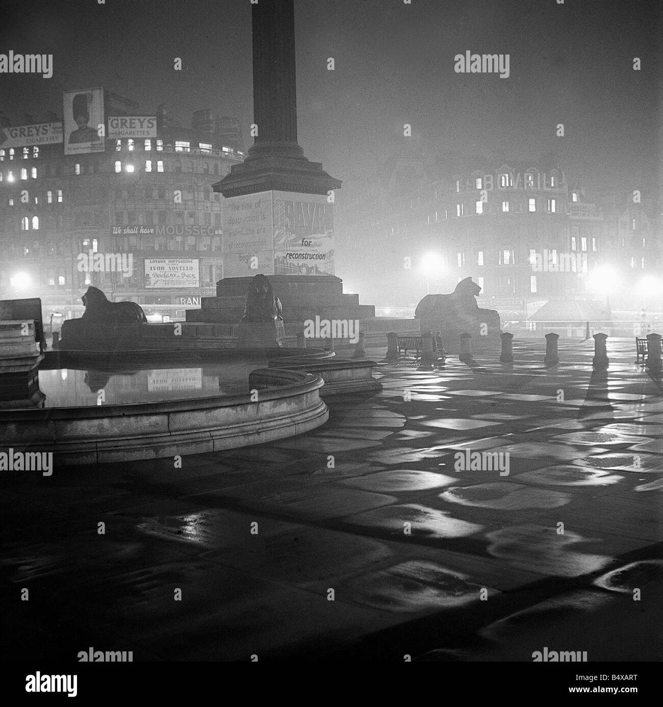 London Views Landmarks at night 1945 1950 The Lions by sculptor Edwin ...