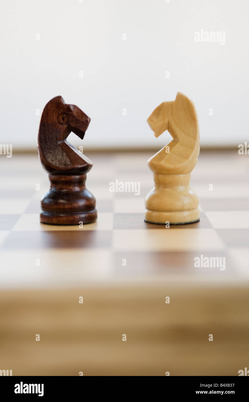Opposing knight chess pieces Stock Photo - Alamy