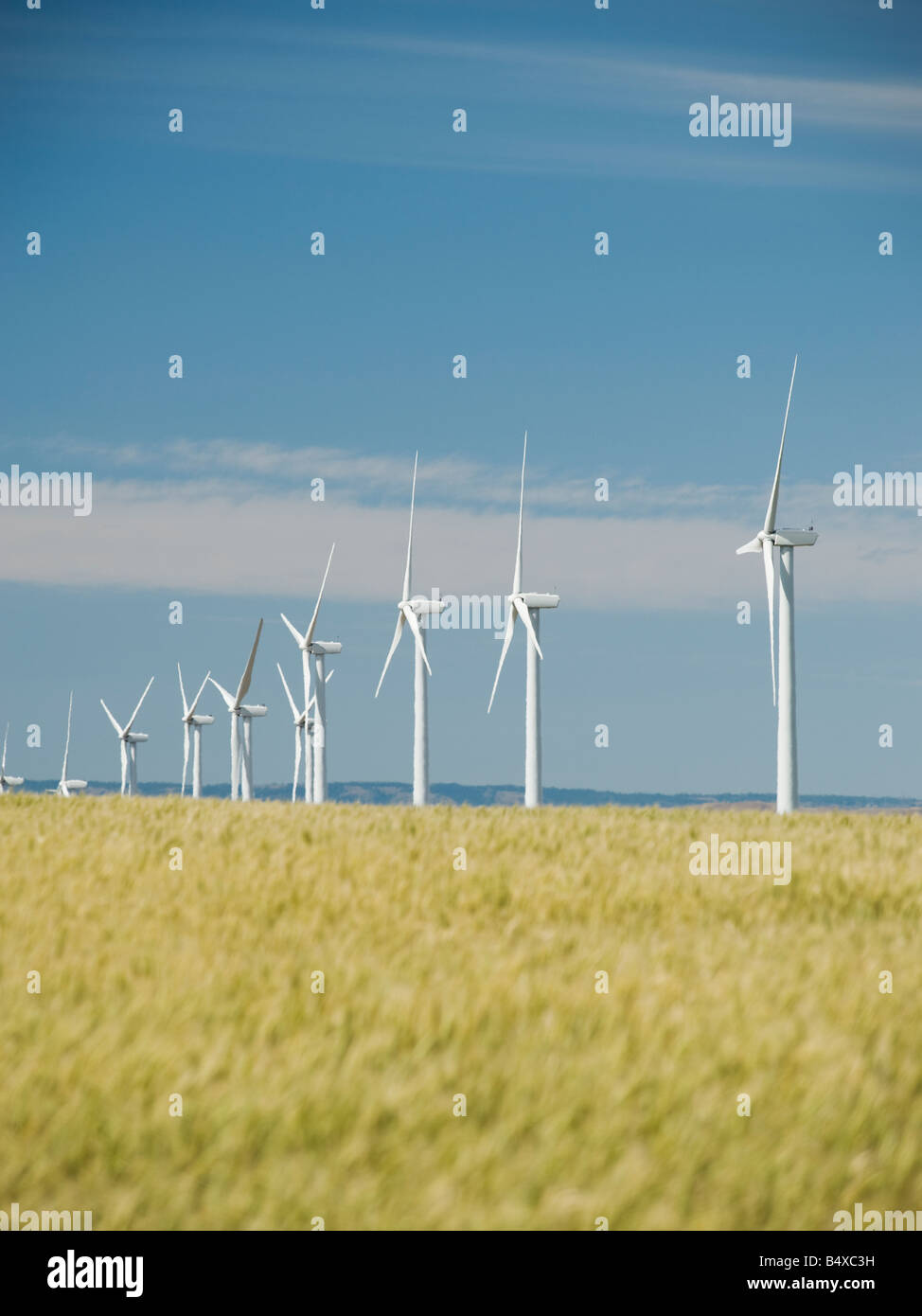 Windmills in a row on wind farm Stock Photo - Alamy