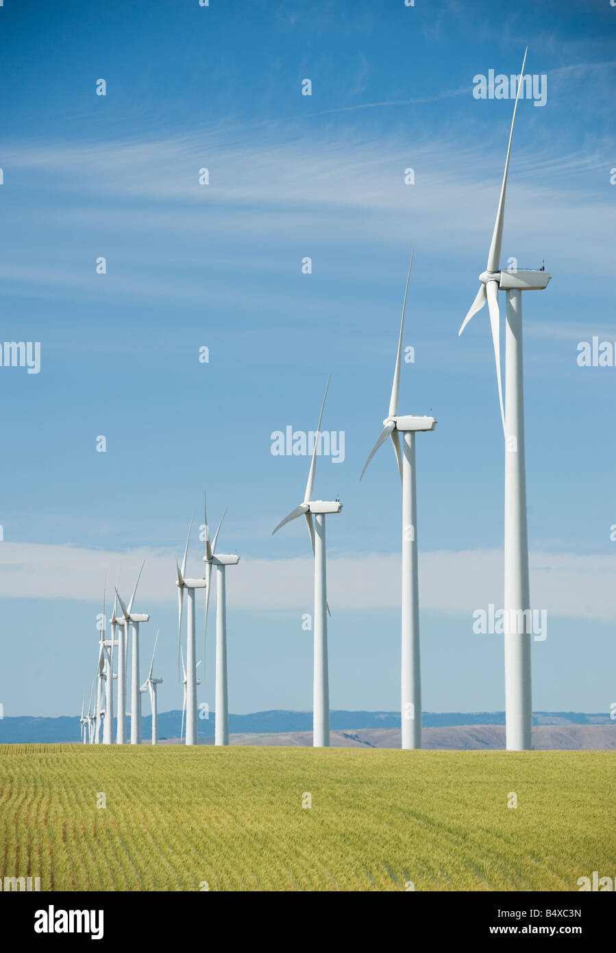 Windmills in a row on wind farm Stock Photo - Alamy