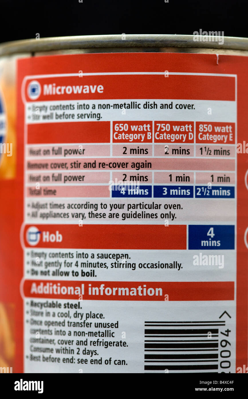 Ingredient Label on tin of Food Stock Photo - Alamy
