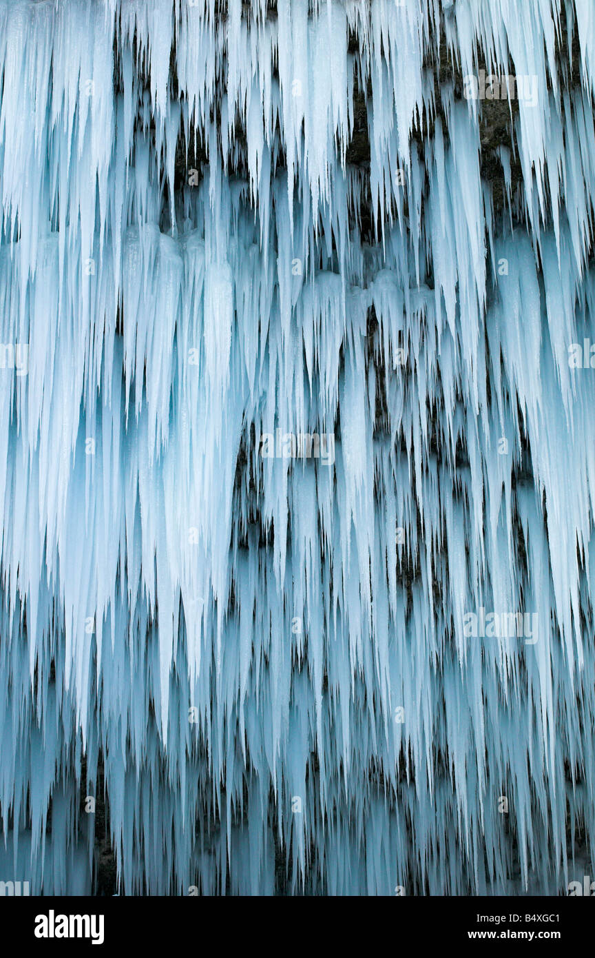 Icicles on frozen waterfall, Pericnik waterfall, Triglav National Park ...