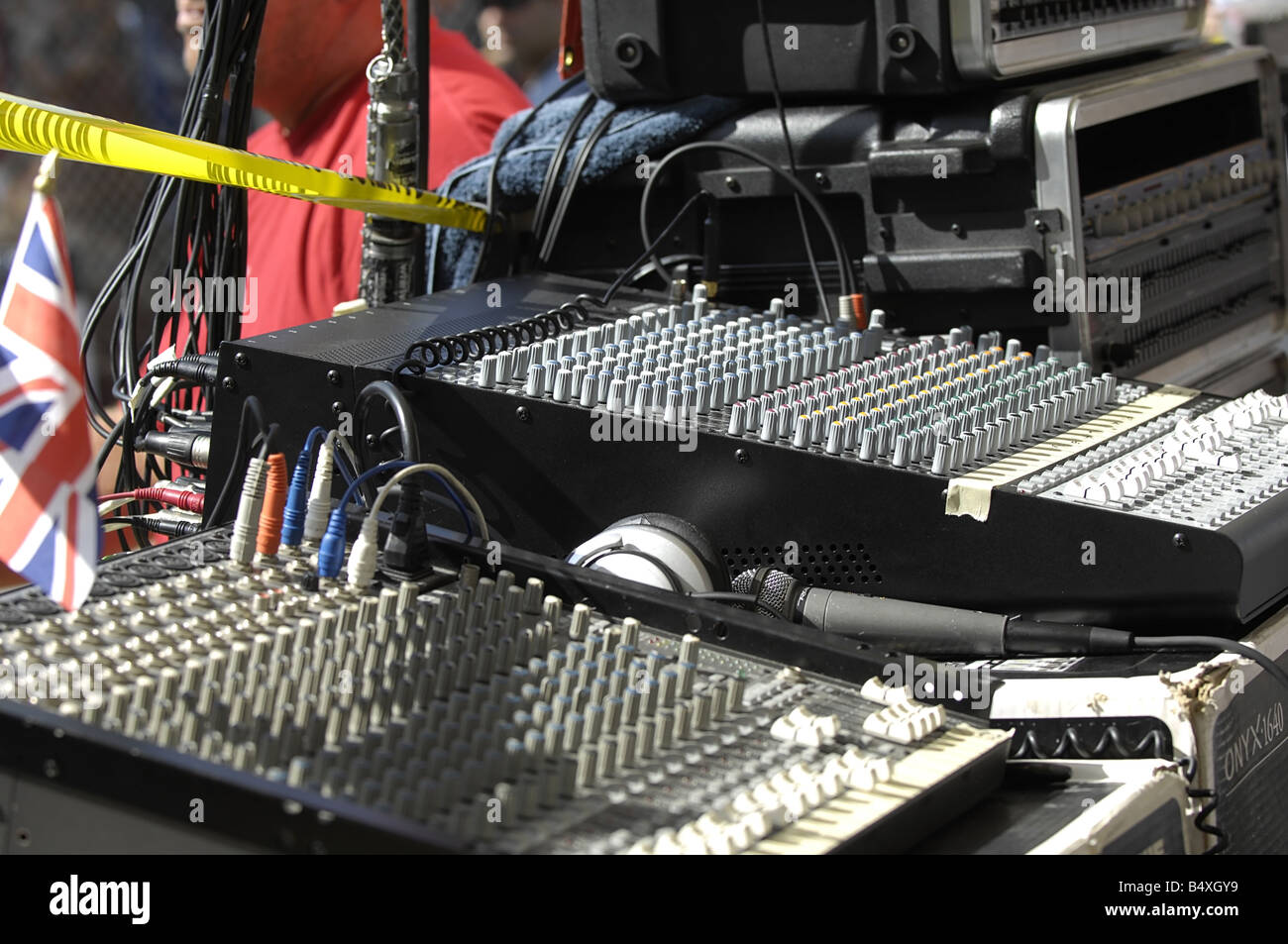 Audio mixing board setup for a concert performance outdoors Stock Photo ...