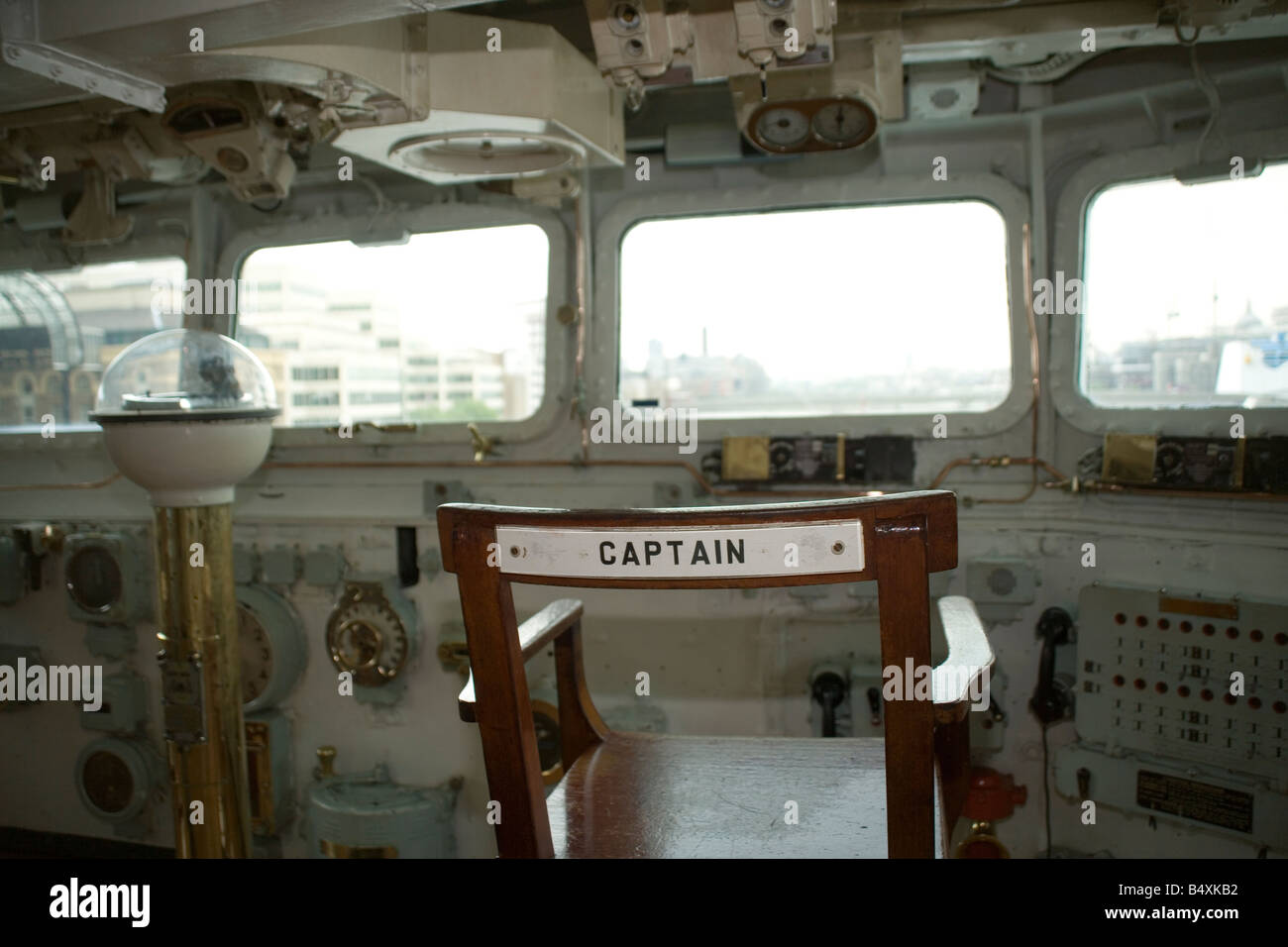 Captain's bridge on HMS Belfast the World War Two battleship moored on ...