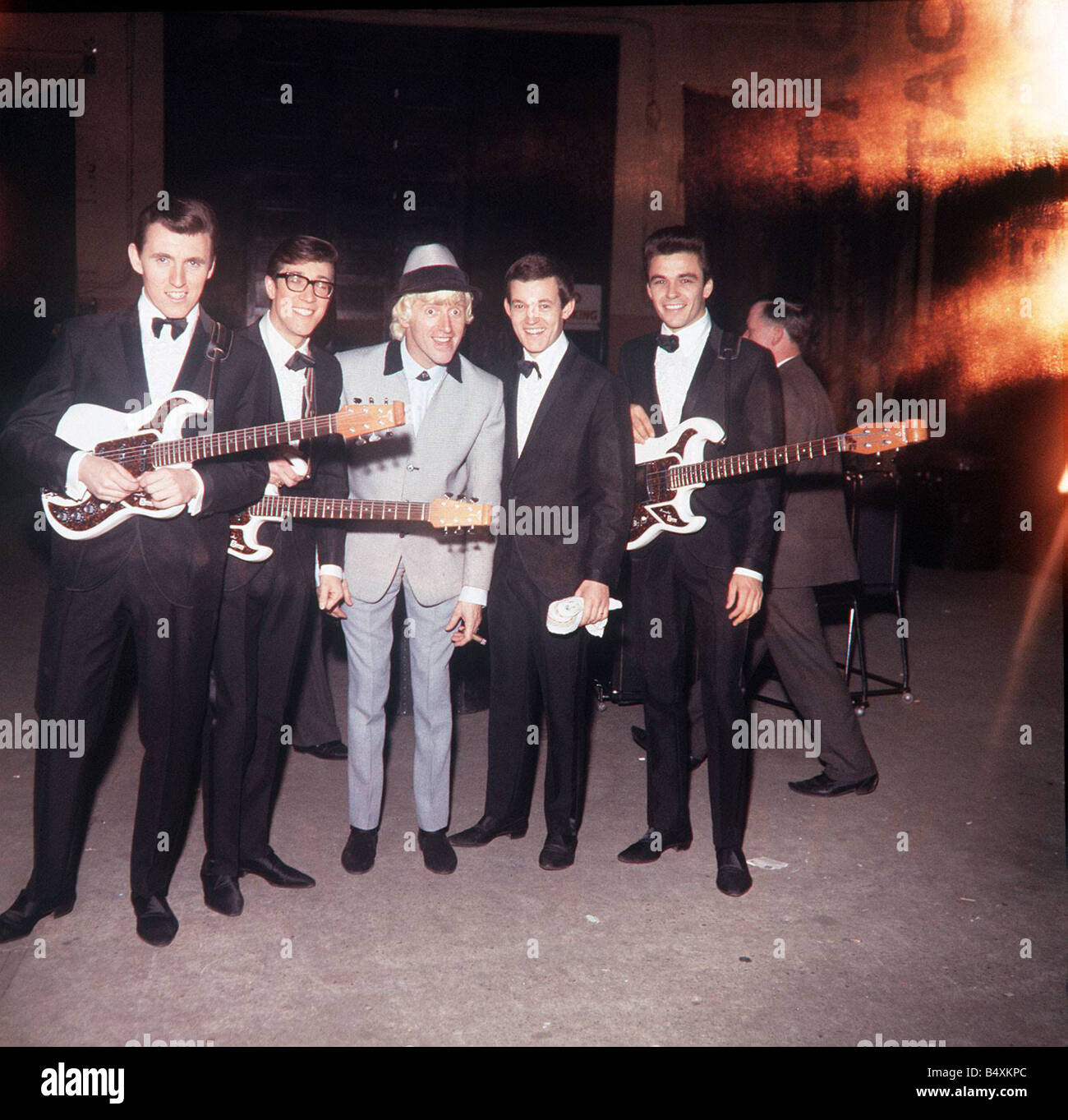 The Shadows pop group with Jimmy Saville Disc Jockey Music Stock Photo ...