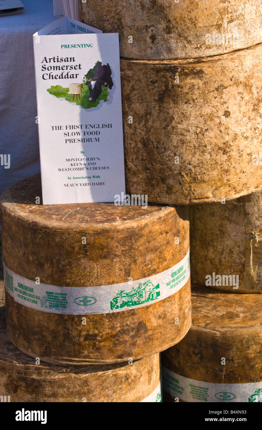 Display of Artisan Somerset Cheddar cheese for sale at Abergavenny Food ...