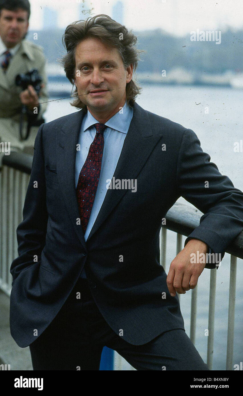 Michael Douglas actor April 1988 leaning on railing Stock Photo - Alamy