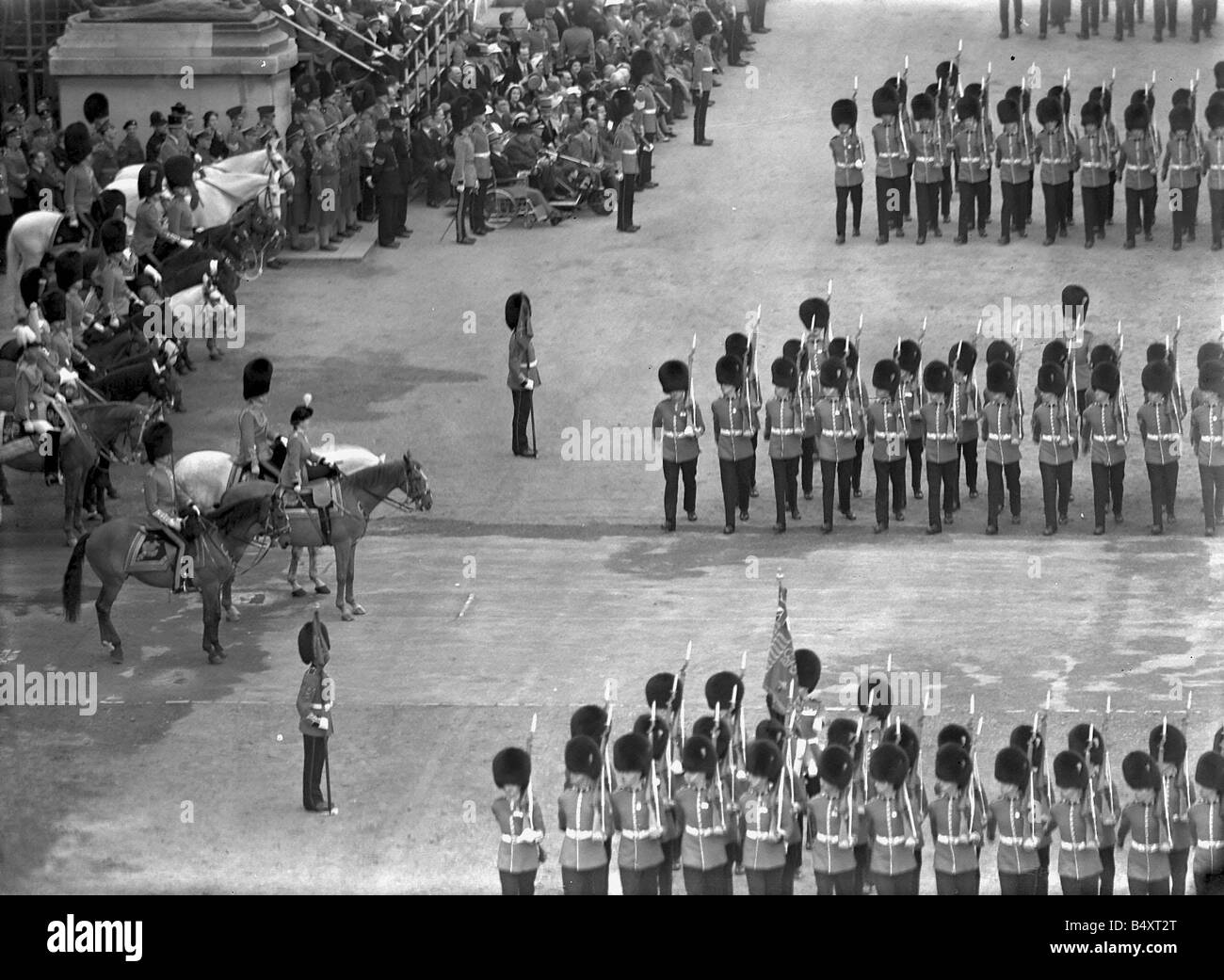 Trooping the Colour 1951 Queen Elizabeth taking march past Stock Photo ...