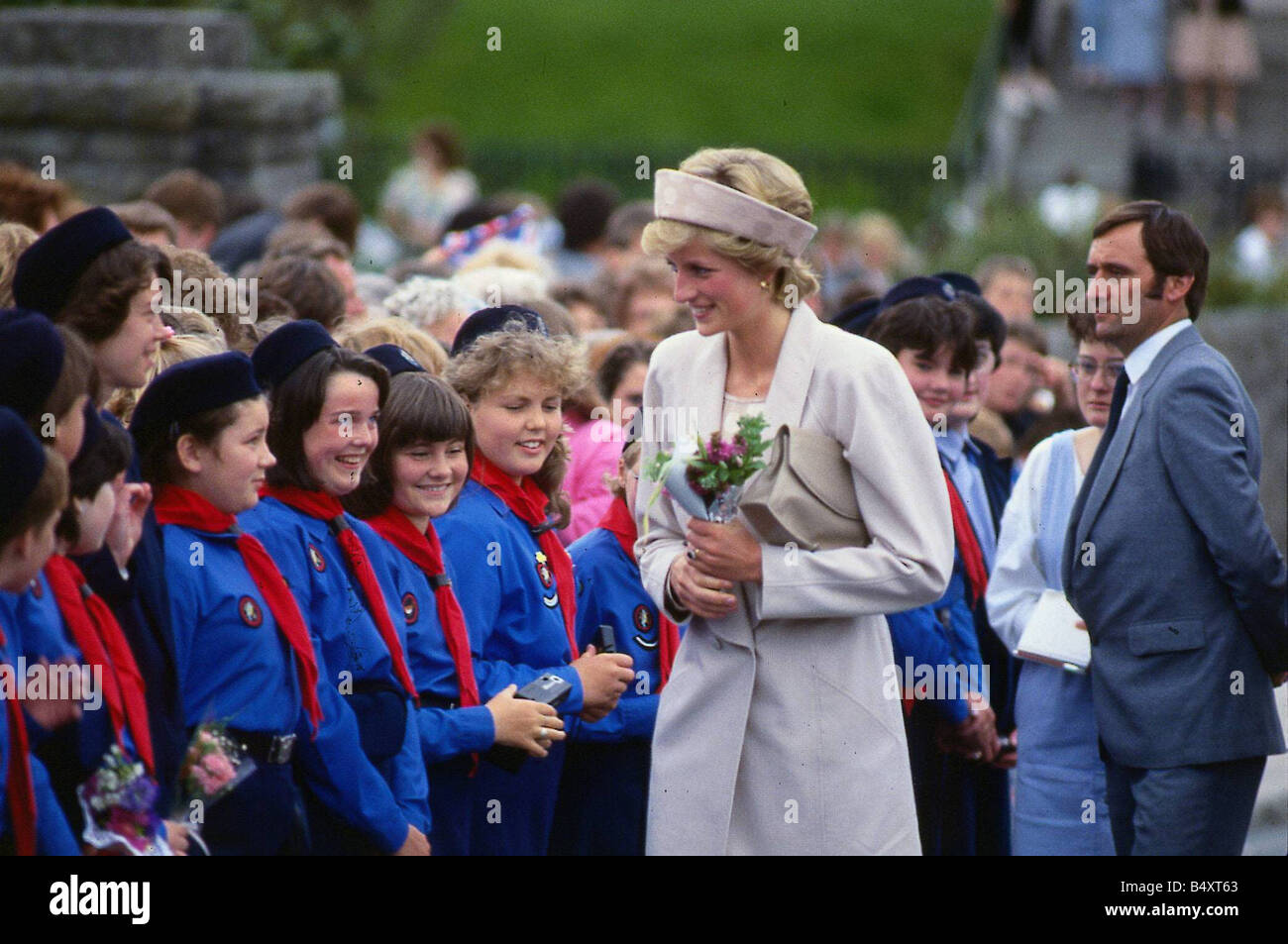 Princess Diana Princess of Wales July 1986 talking to Girl Guides on a ...