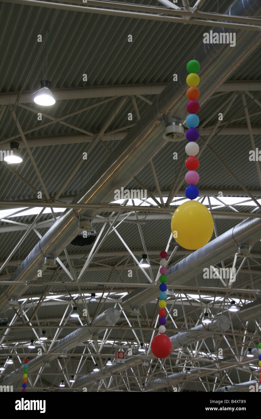 lots many colourful balloons hanging at trade fair centre Stock Photo ...