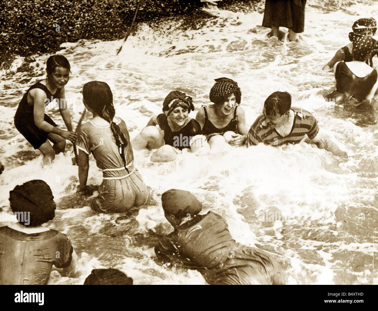 Clothing Fashions 1920s Womens Swimsuits Old Bathers playing in the sea ...