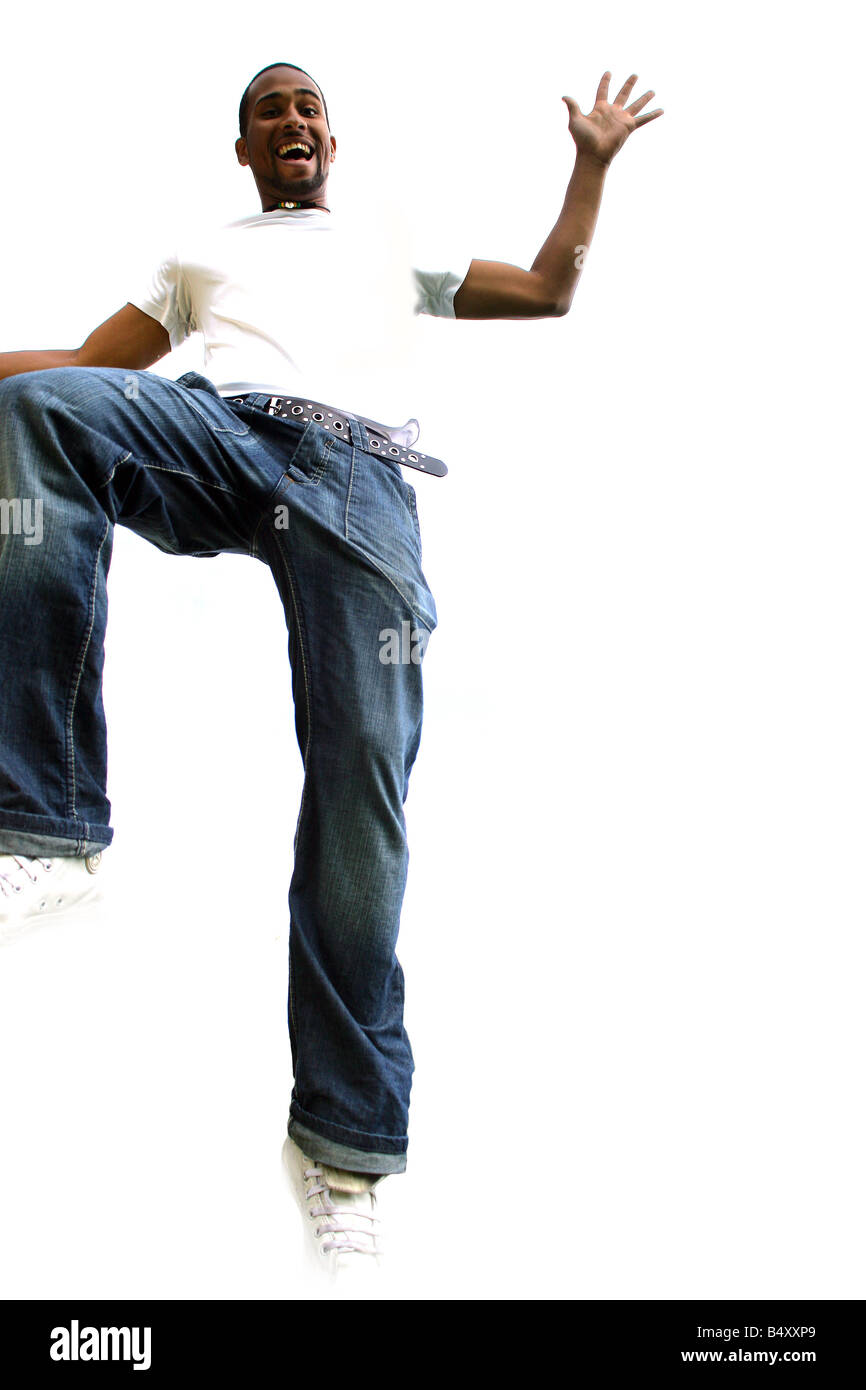 Young man jumping, portrait Stock Photo - Alamy