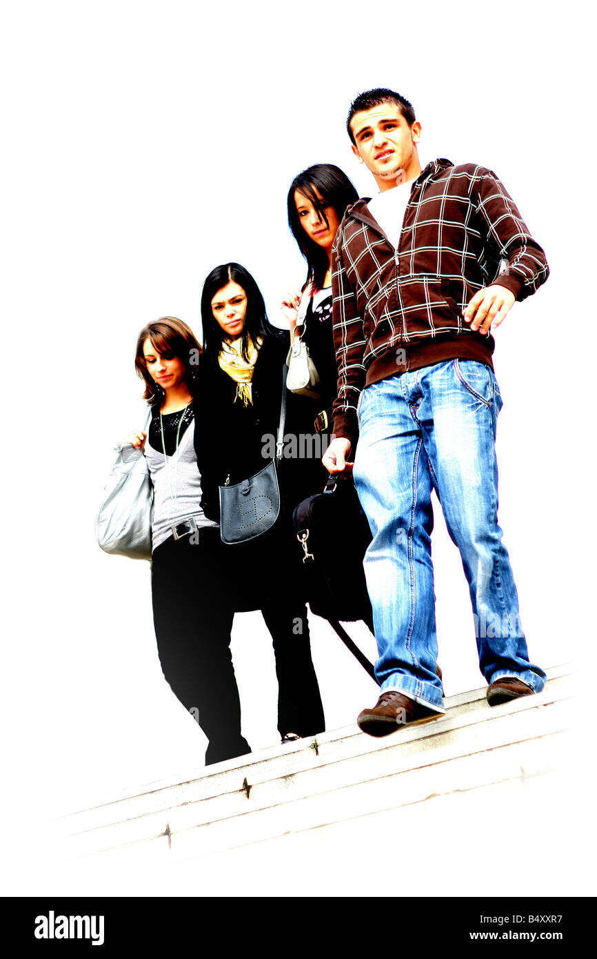 Group people walking down steps Cut Out Stock Images & Pictures - Alamy