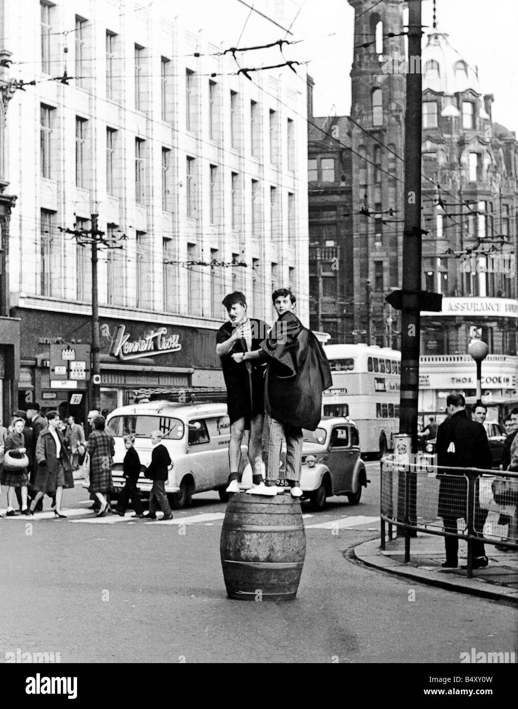 Students do a barrel dance during rag week in Newcastle in 1963 Stock ...