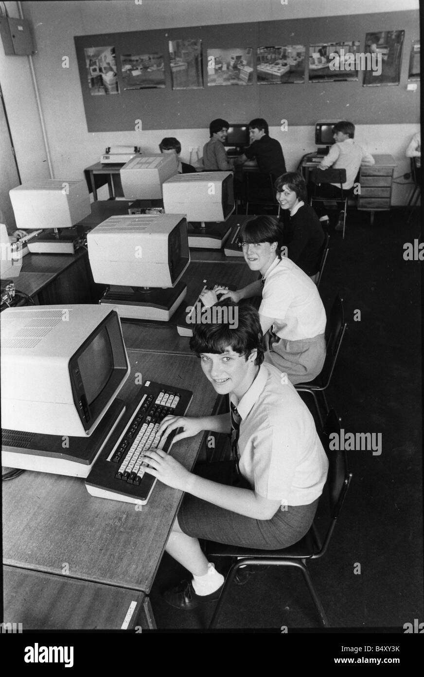 School children classroom schoolchildren education 1980s computers hi ...