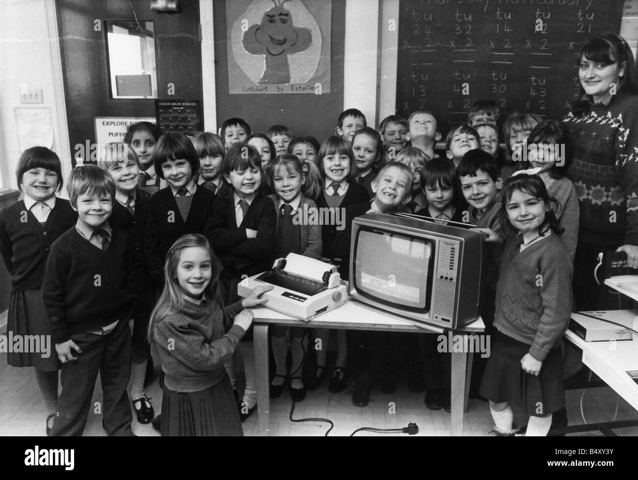 School children classroom schoolchildren education 1980s computers hi ...