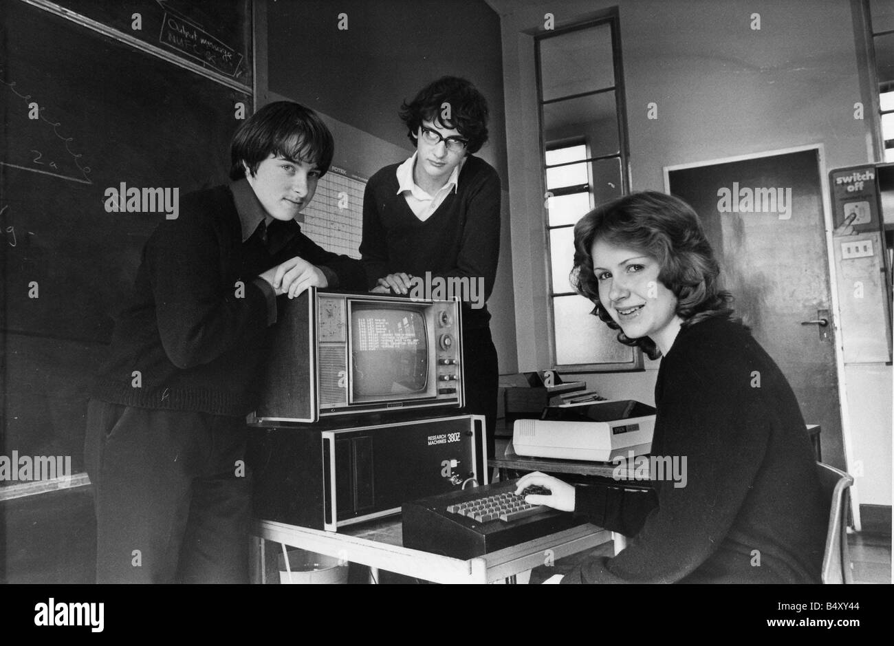 School children classroom schoolchildren education 1980s computers hi ...