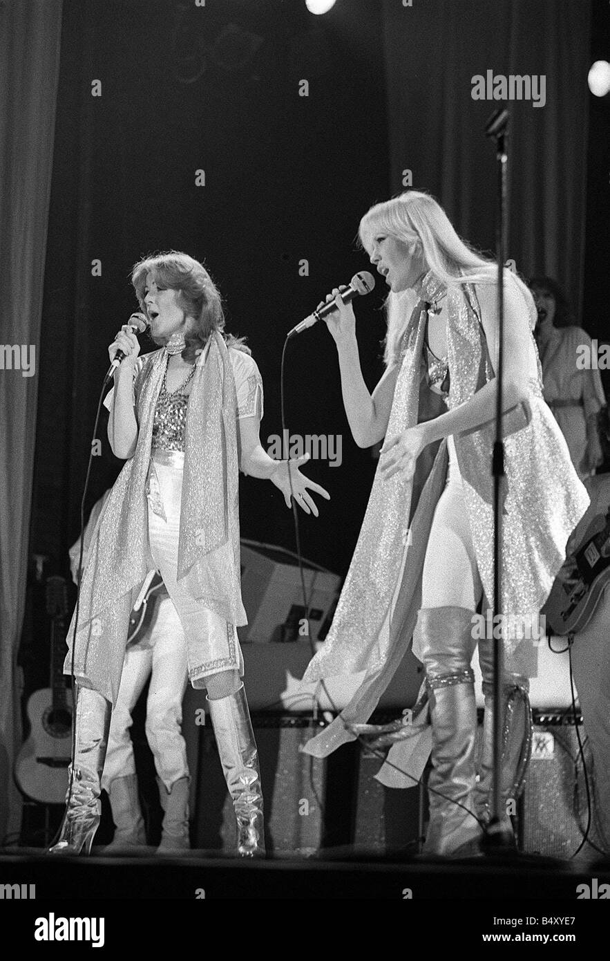 Pop Group Abba in concert in Birmingham England 1977 Stock Photo - Alamy