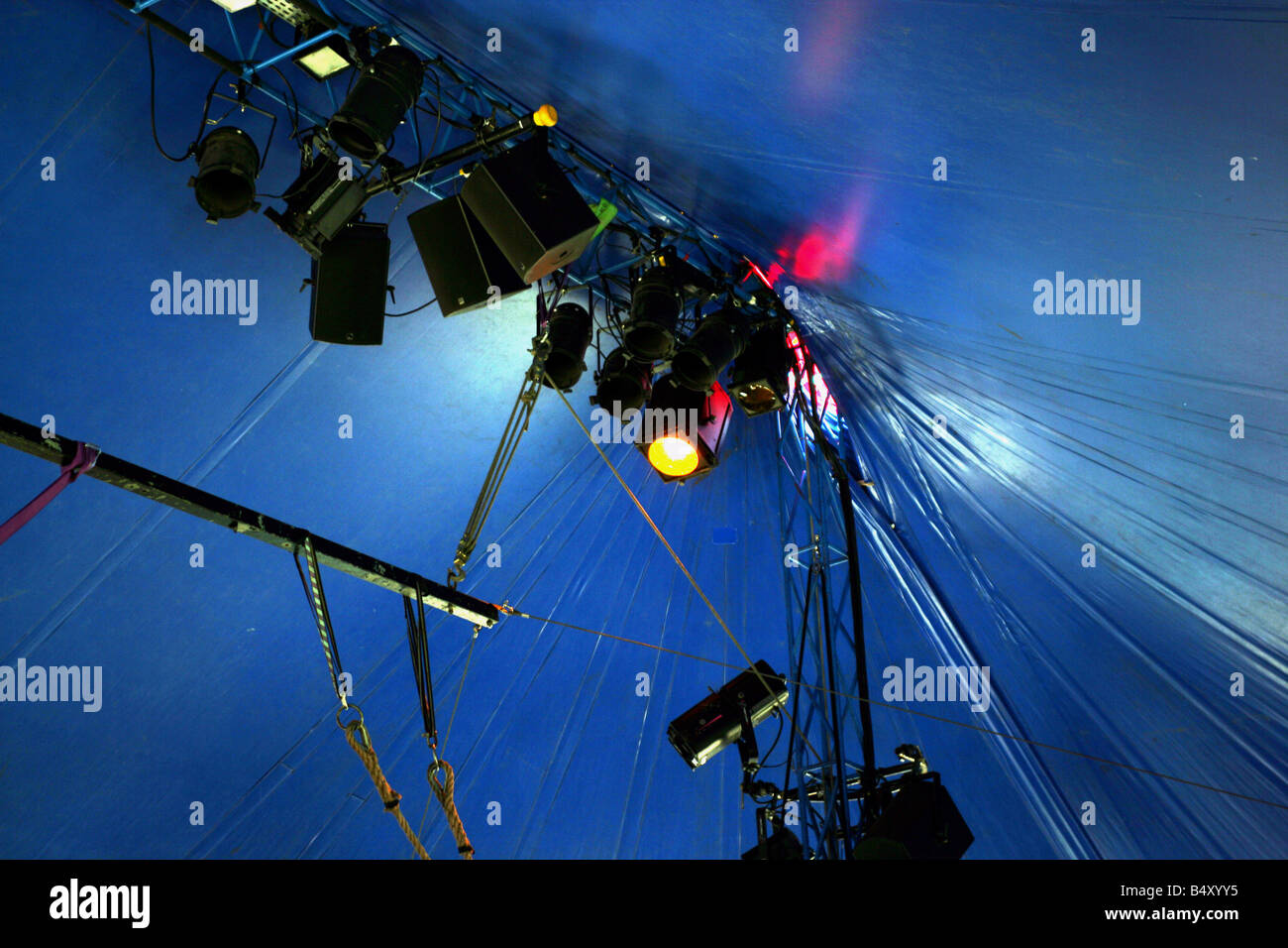 Stage lights in entertainment tent, low angle view Stock Photo - Alamy