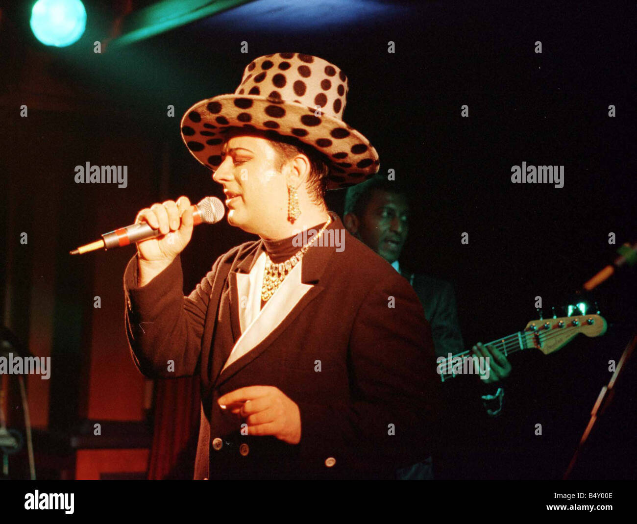 Boy George from Culture Club singing at the Labour Conference party ...
