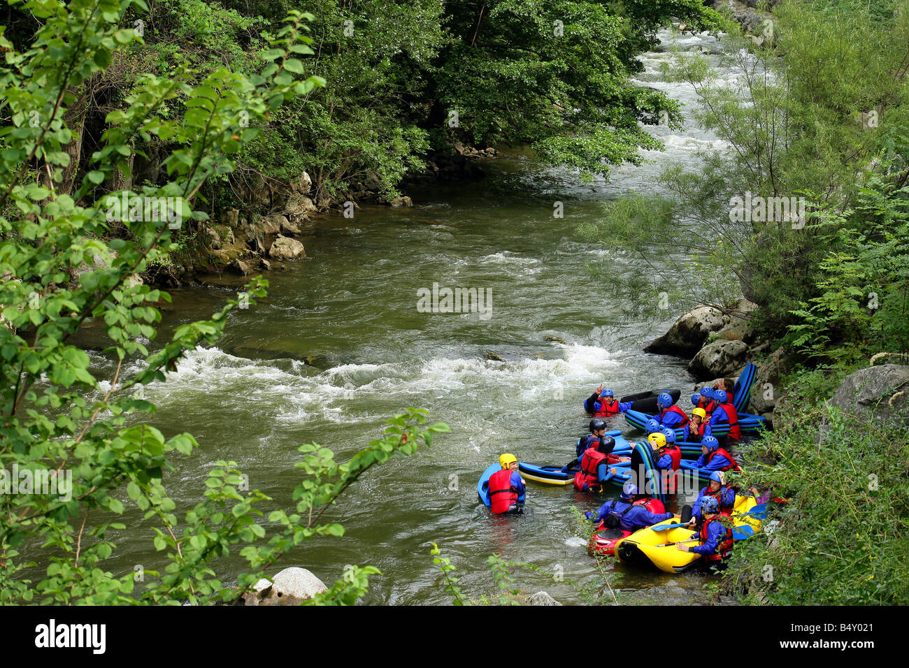 People with inflatable raft, elevated view Stock Photo - Alamy