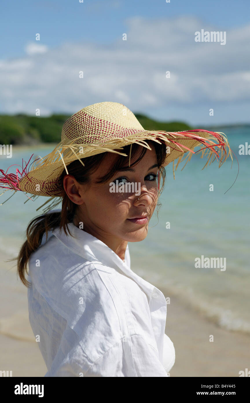 young woman wearing a straw hat Stock Photo - Alamy