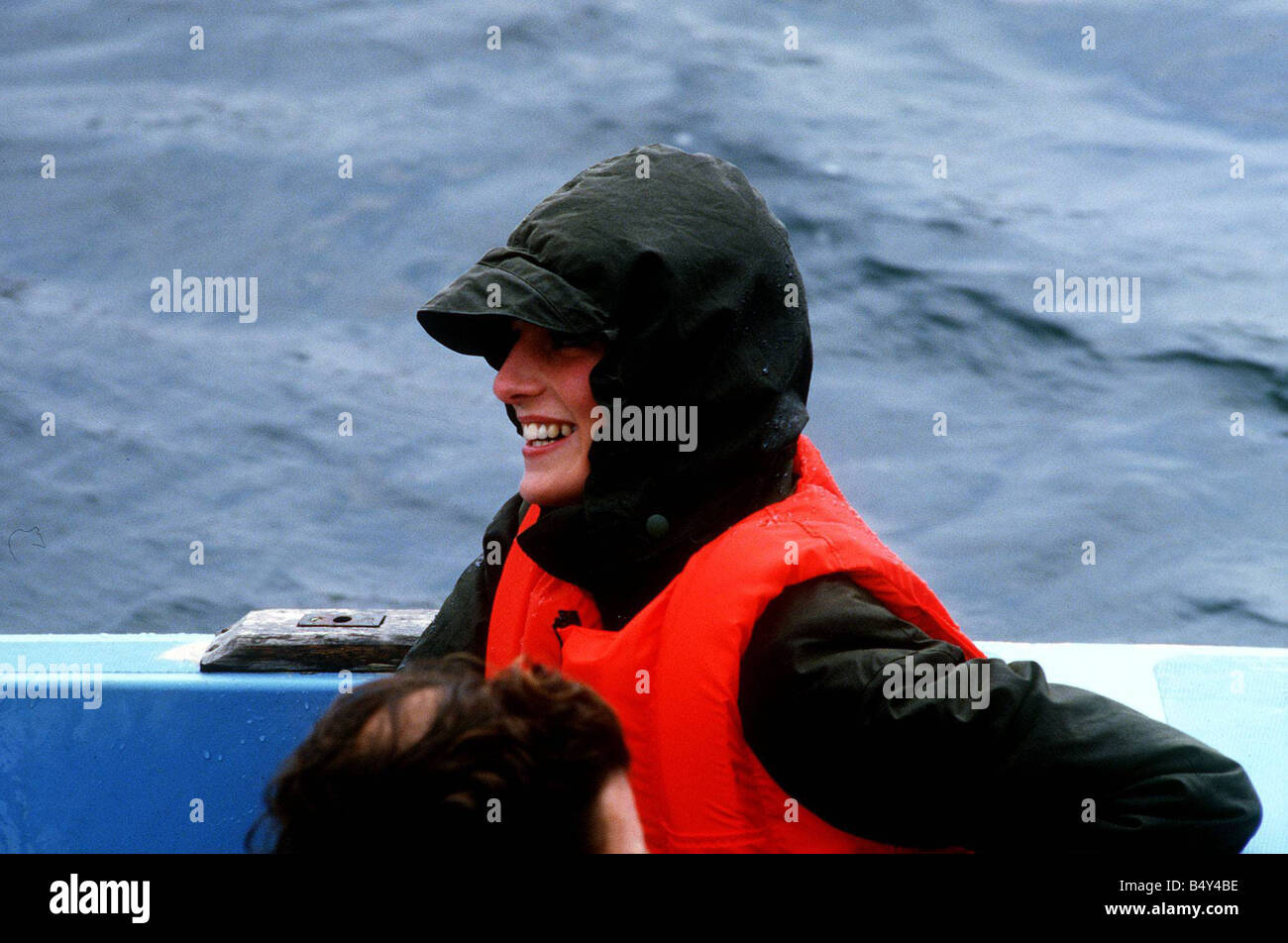 Princess Diana in boat off Macbraynes Pier at Lochmaddy North Uist ...