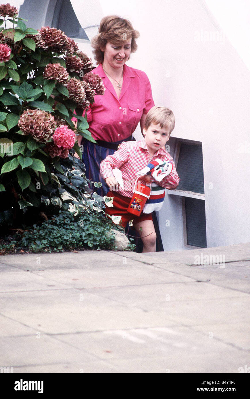 Prince William leaving after his first day at nursery school with ...