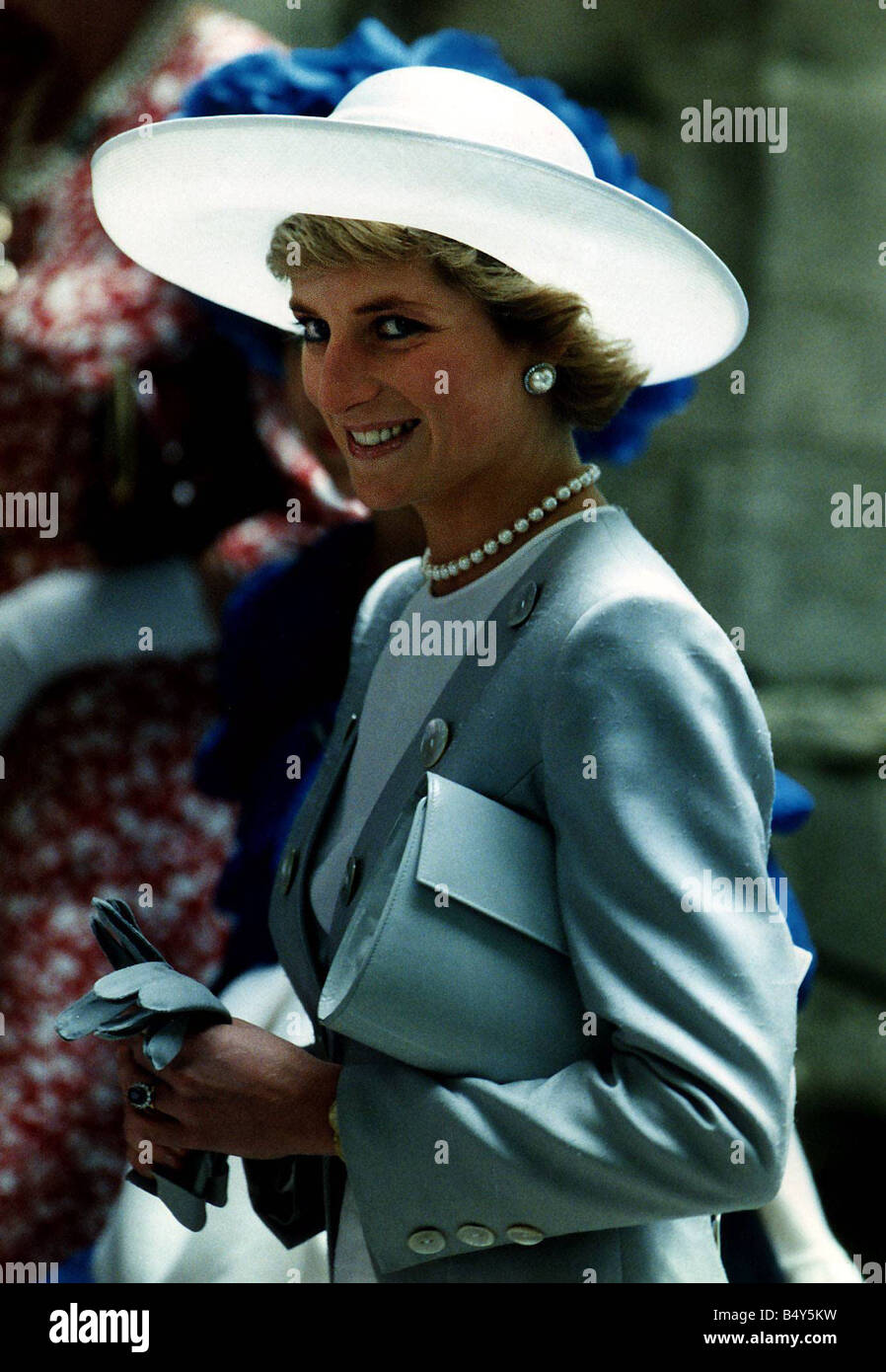 Princess Diana wearing sea green suit and white hat Stock Photo - Alamy