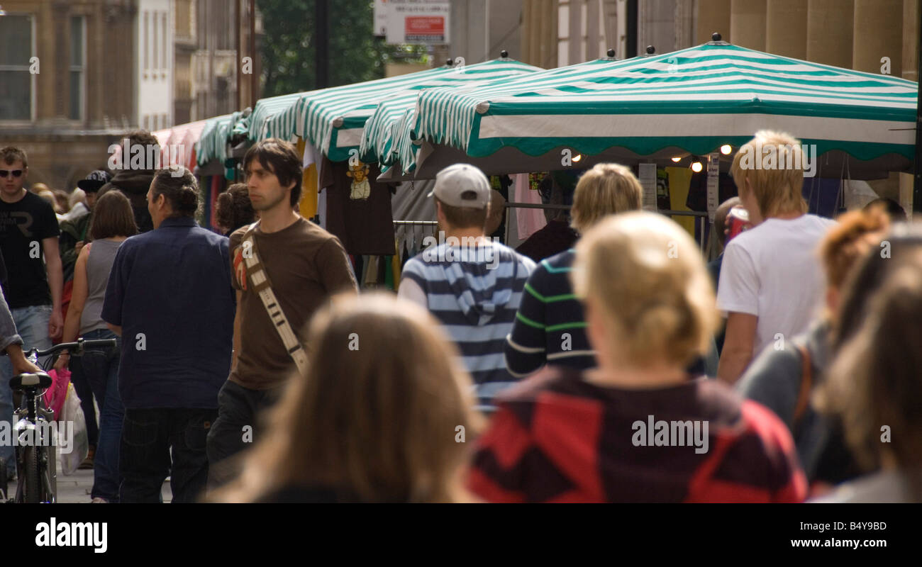 Crowed street, pedestrian zone, market stalls, Bristol, England, UK ...