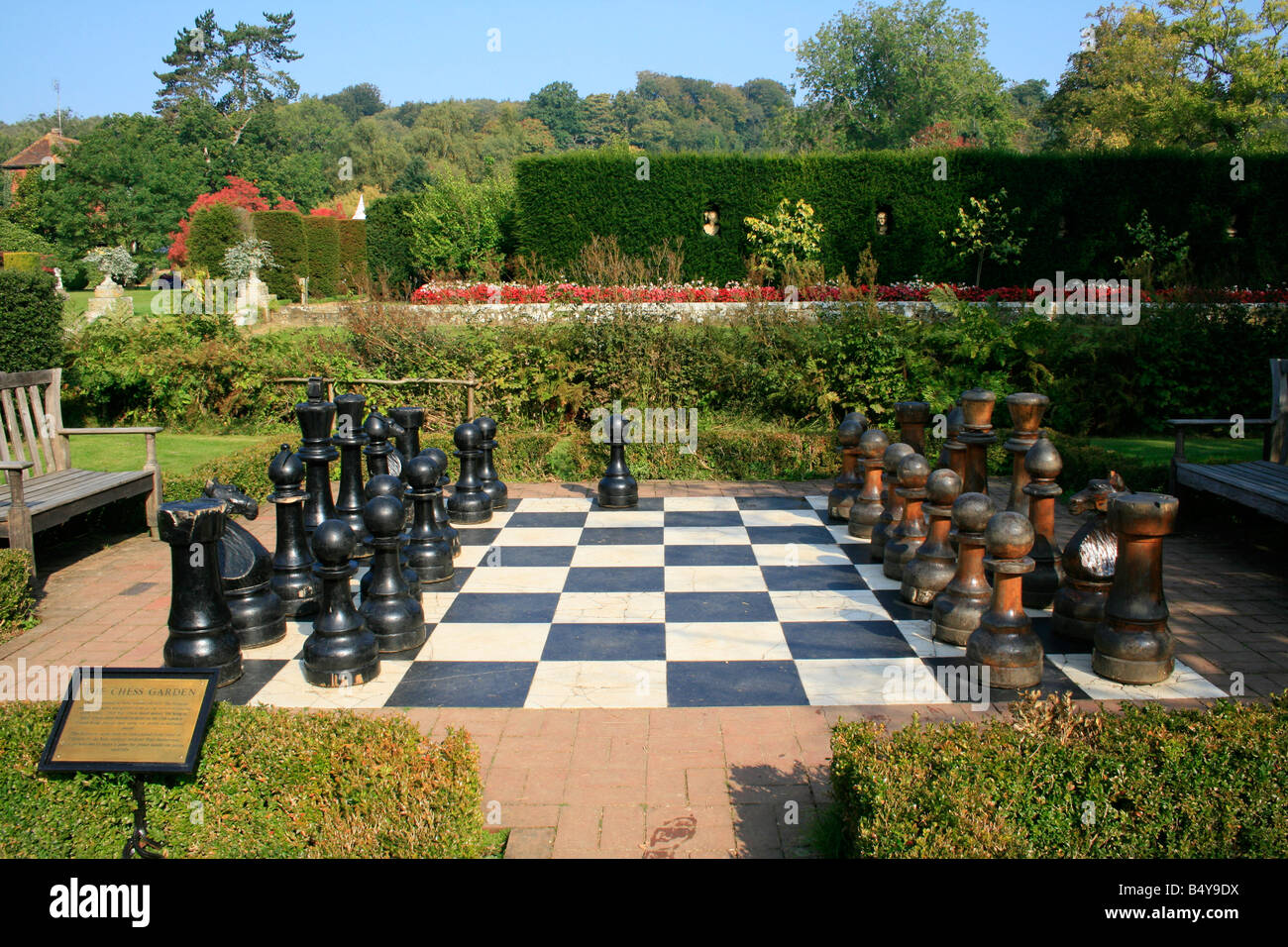 Giant Chess set in the Gardens of Groombridge Place in Kent Stock Photo ...
