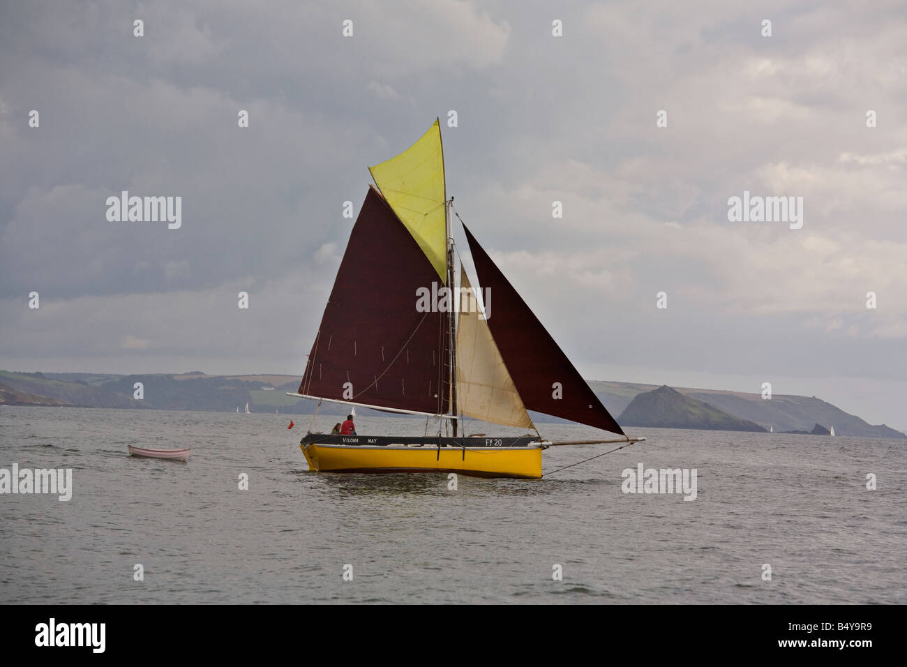 Cornish Lugger Vilona May FY 20 sailing off Penlee Point Cornwall Stock ...