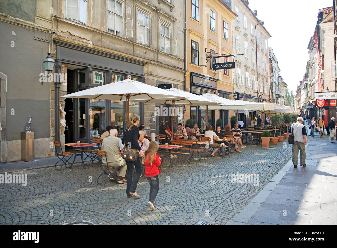 Ljubljana Slovenia Street scene Stari trg square in Old Town a street ...