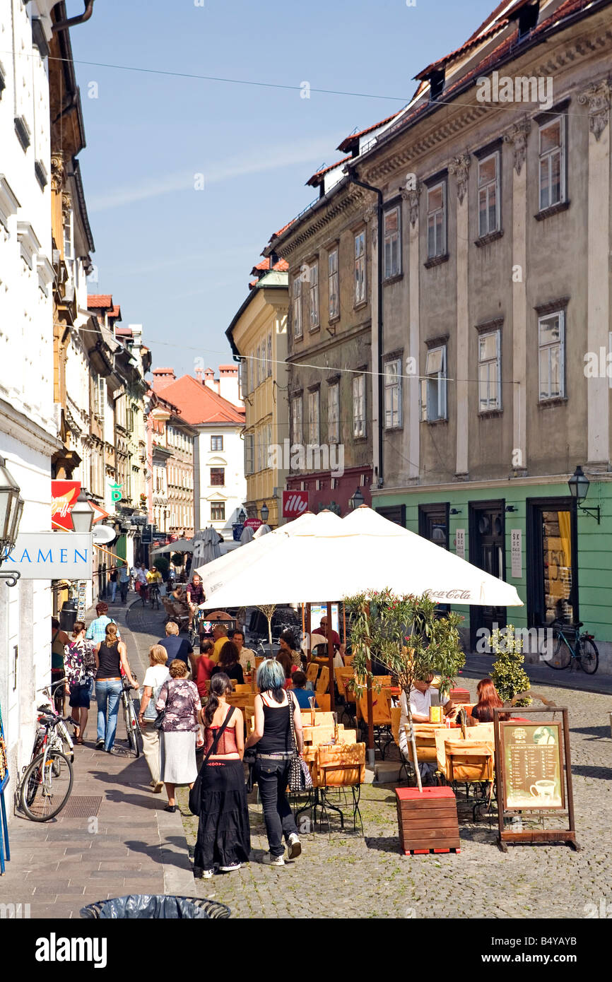 Ljubljana Slovenia Street scene Stari trg square in Old Town a street ...