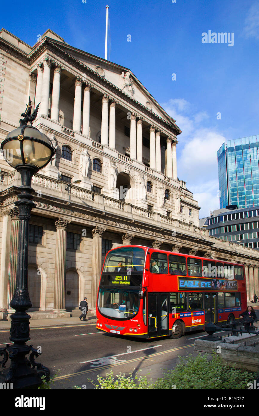 London Bus at The Bank of England Threadneedle Street London England ...